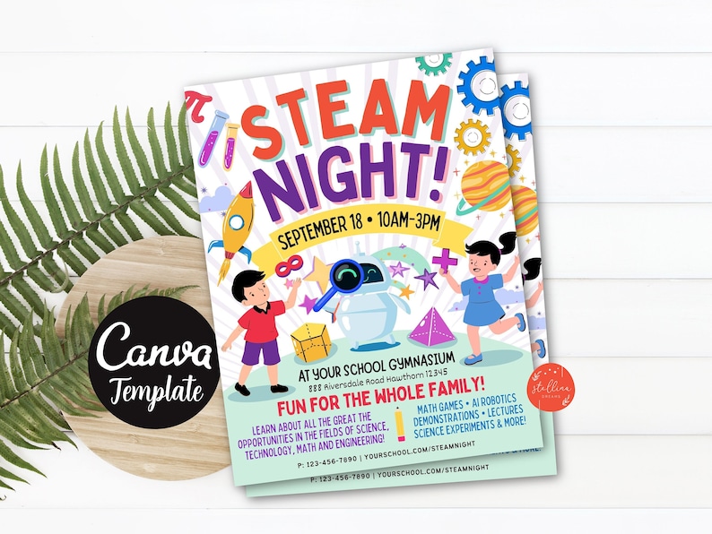 Editable Family STEAM Night Flyer: School Event Canva Template (digital ...