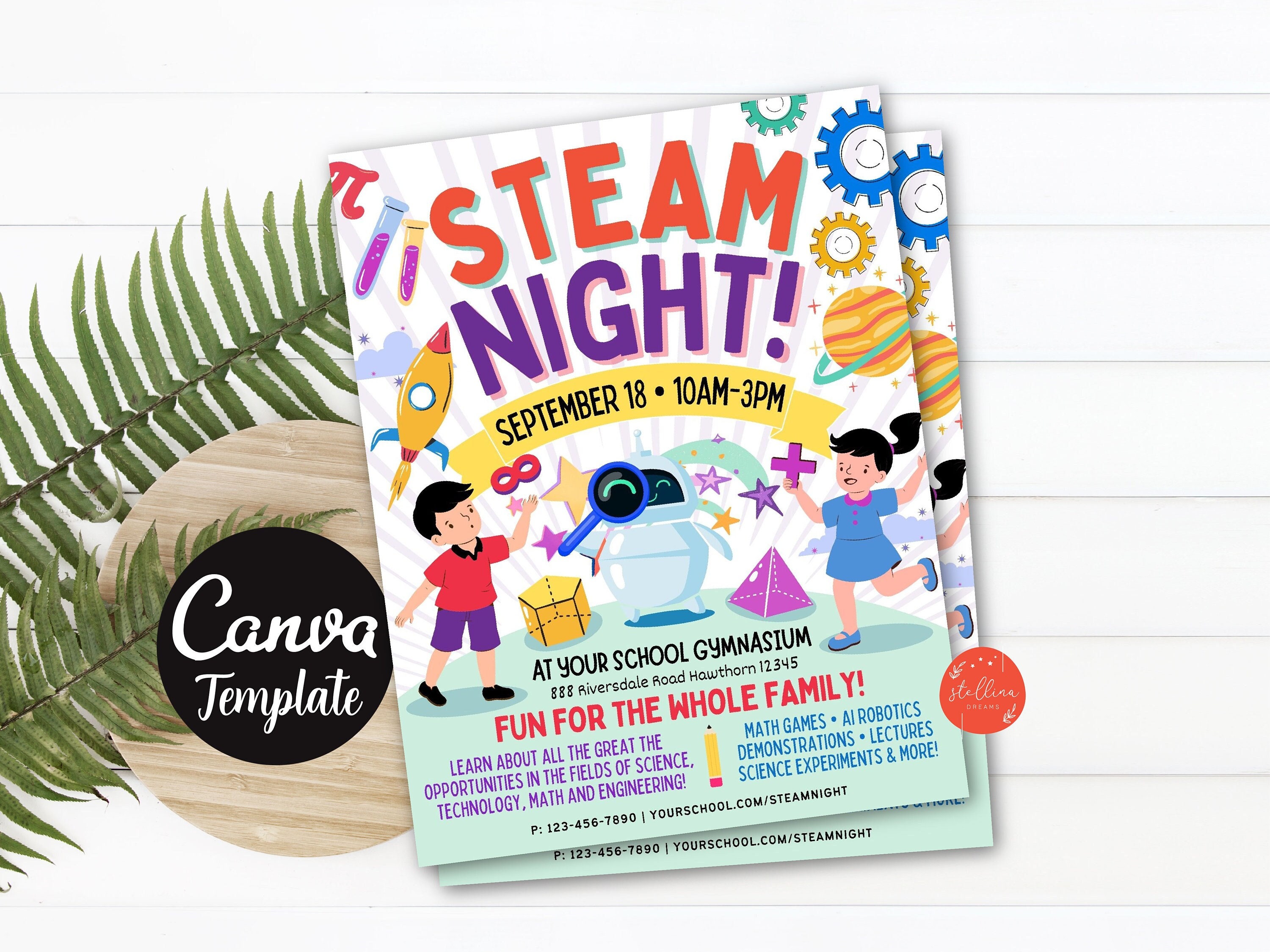 Editable Family STEAM Night Flyer: School Event Canva Template (digital ...