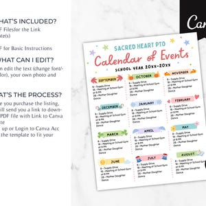 Editable CANVA Template Calendar of Events Template, Monthly PTO PTA ...