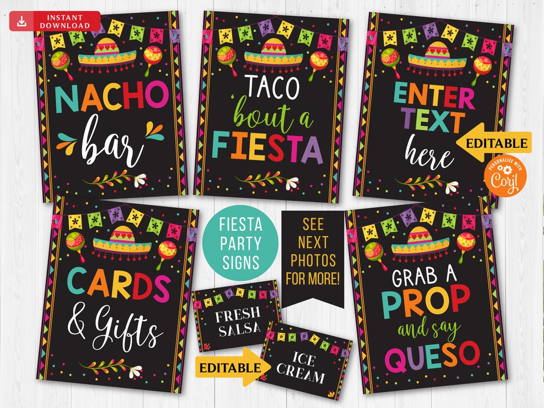 Editable Fiesta Signs, Printable Mexican Theme Party Decor, Cinco De ...
