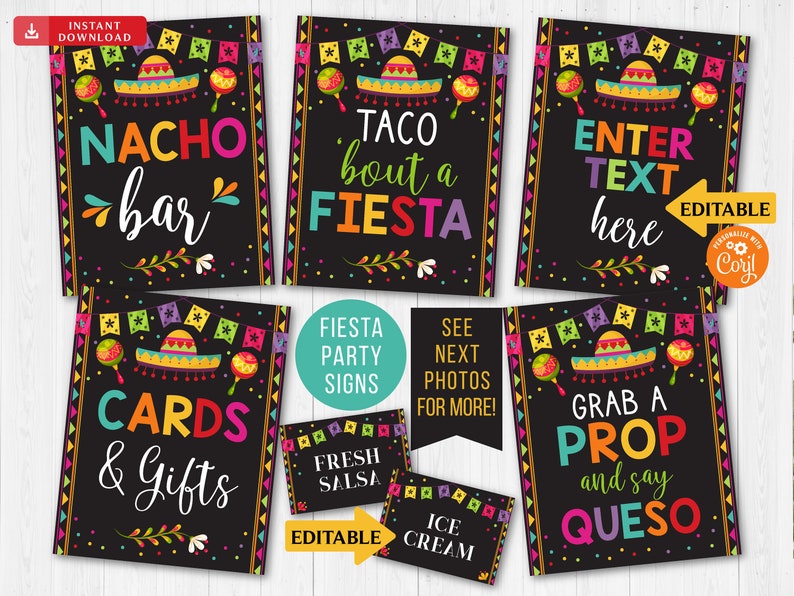 Editable Fiesta Signs, Printable Mexican Theme Party Decor, Cinco De ...