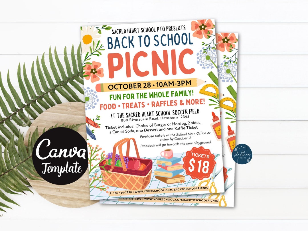 Editable Back to School Picnic Flyer: CANVA Template (digital Download ...