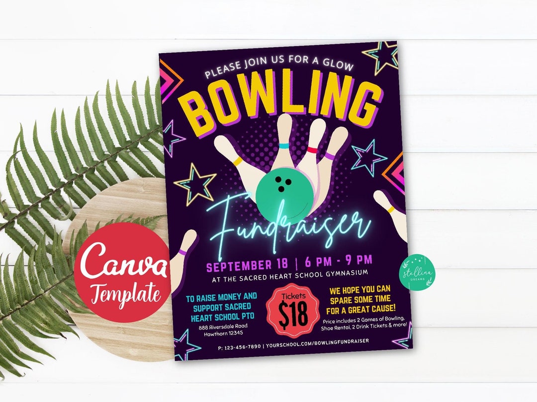Editable Glow Bowling Fundraiser Flyer, Printable PTA PTO Flyer, School ...