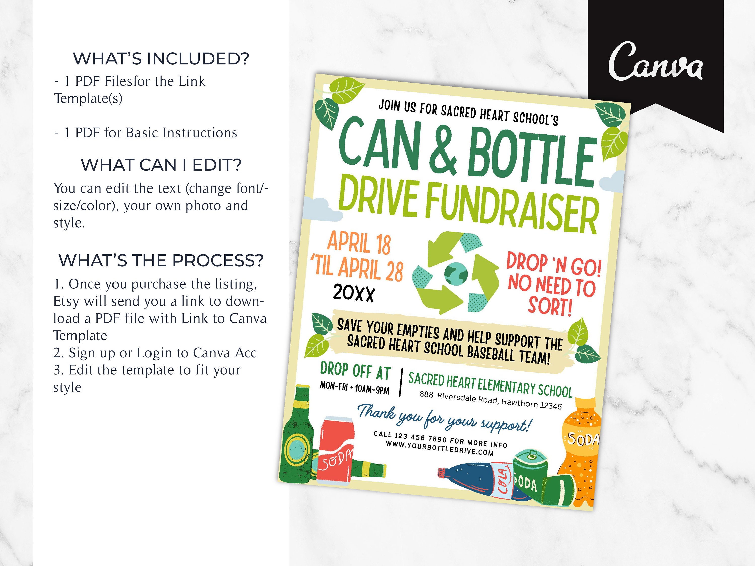 Can & Bottle Drive Fundraiser Flyer: Editable CANVA Template (digital ...