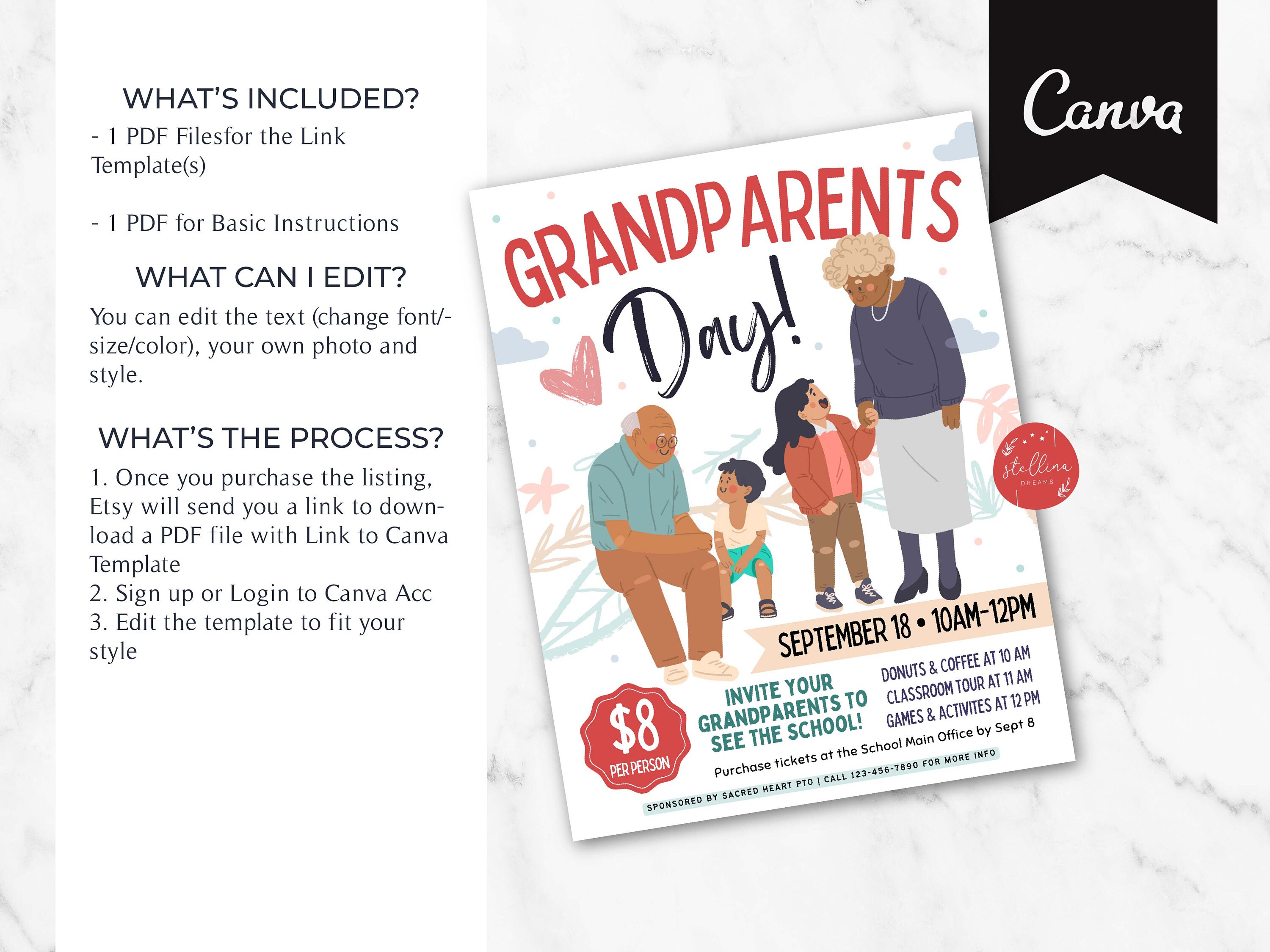 Grandparents Day Invite Flyer: Editable School Event CANVA Template ...
