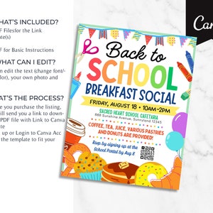 Back to School Breakfast Social Flyer: Editable Canva Template, Mmet ...
