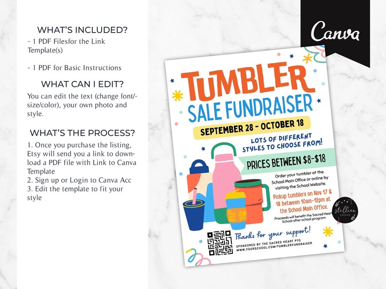 Editable Tumbler Fundraiser Flyer: Coffee Cup Sales Invitation (CANVA ...