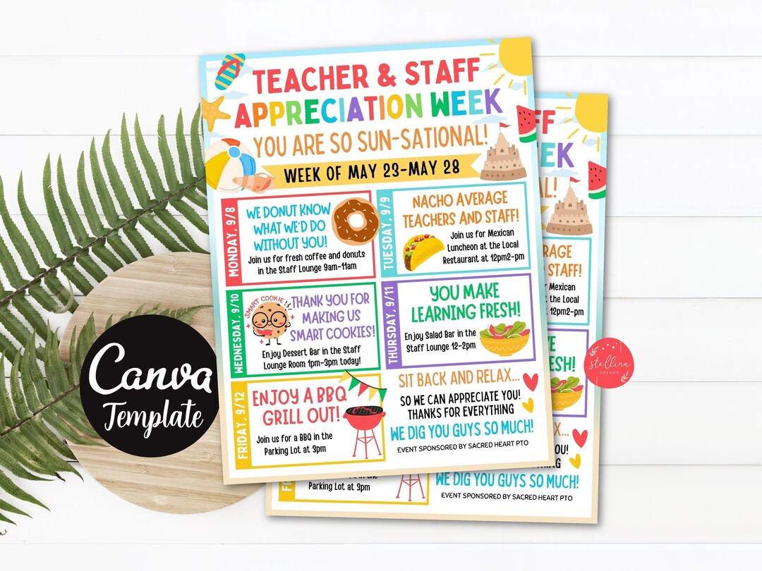 Editable Beach Themed Teacher Appreciation Week Itinerary Coastal Sea ...