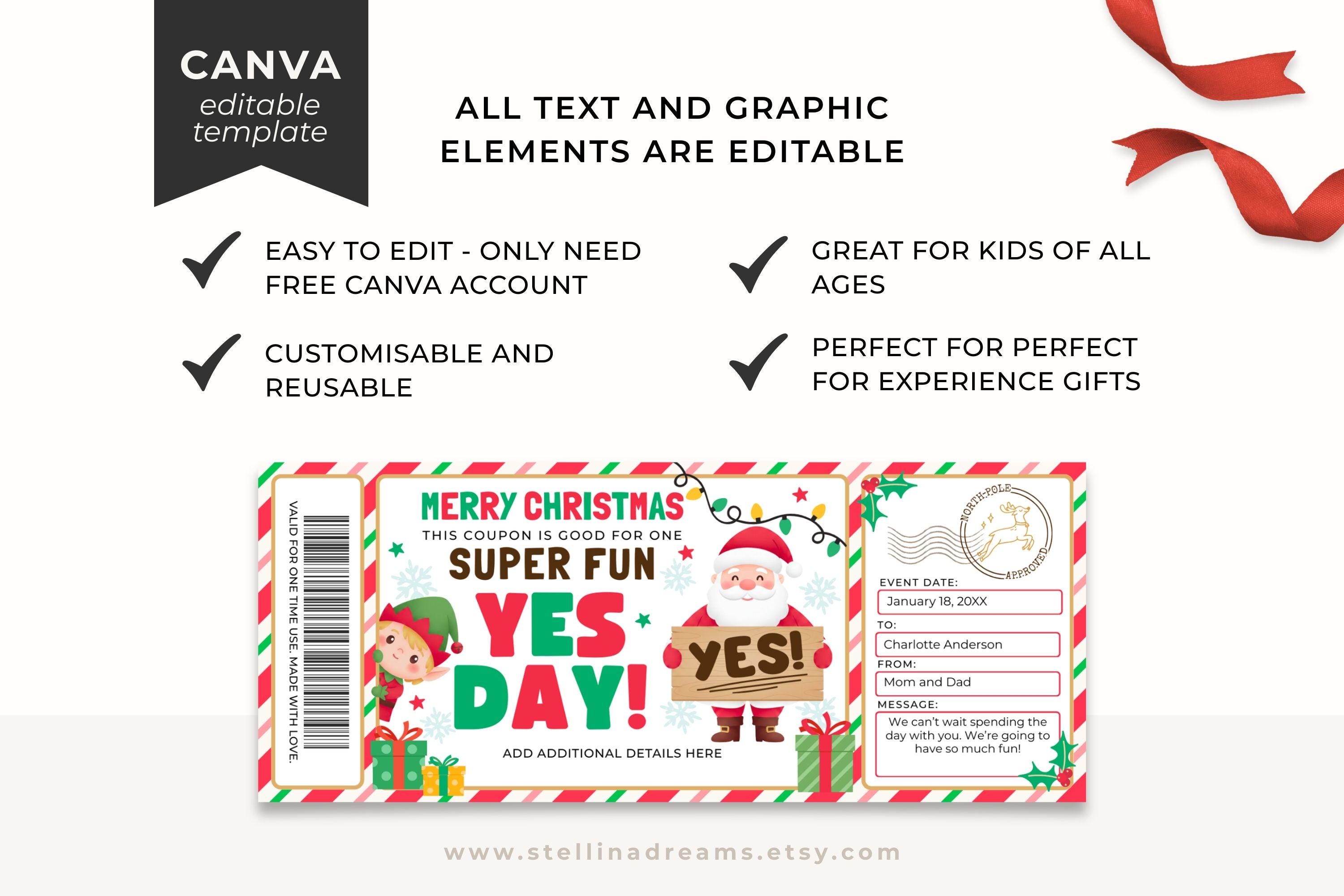 Christmas Yes Day Ticket, Printable Surprise Voucher, Holiday Coupon ...