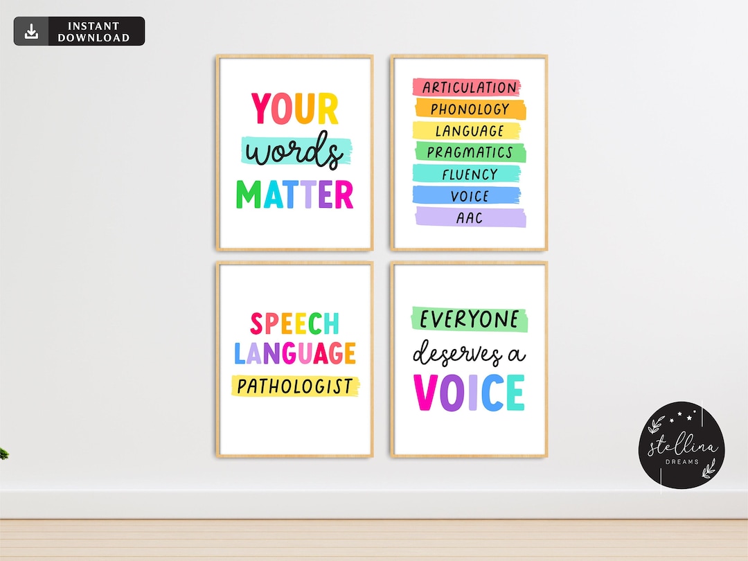 Speech Therapy Poster, Raibow Bright Set of 4 Speech Therapy Room Decor ...