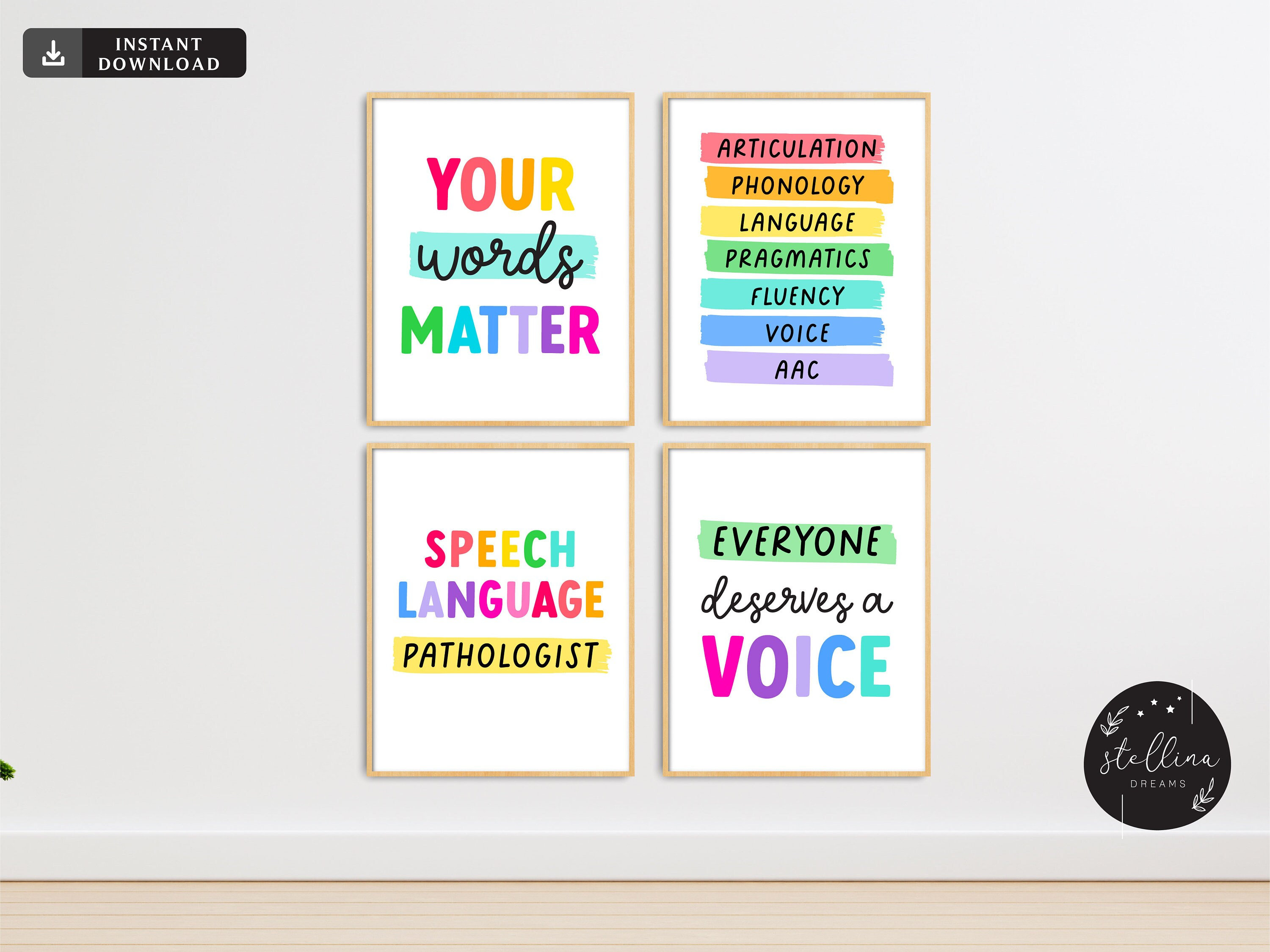 Speech Therapy Poster, Raibow Bright Set of 4 Speech Therapy Room Decor ...