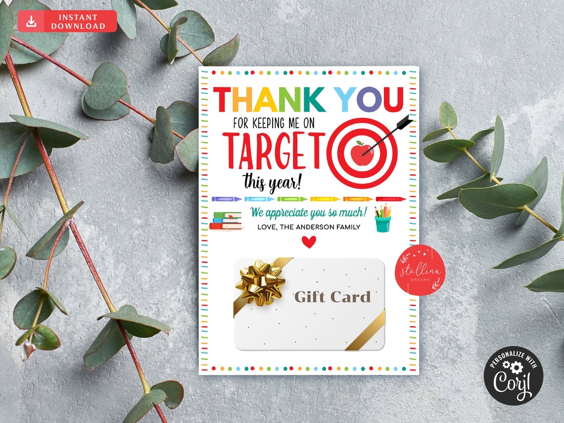 EDITABLE Gift Card Holder, Thanks for Keeping Me on Target, Printable ...