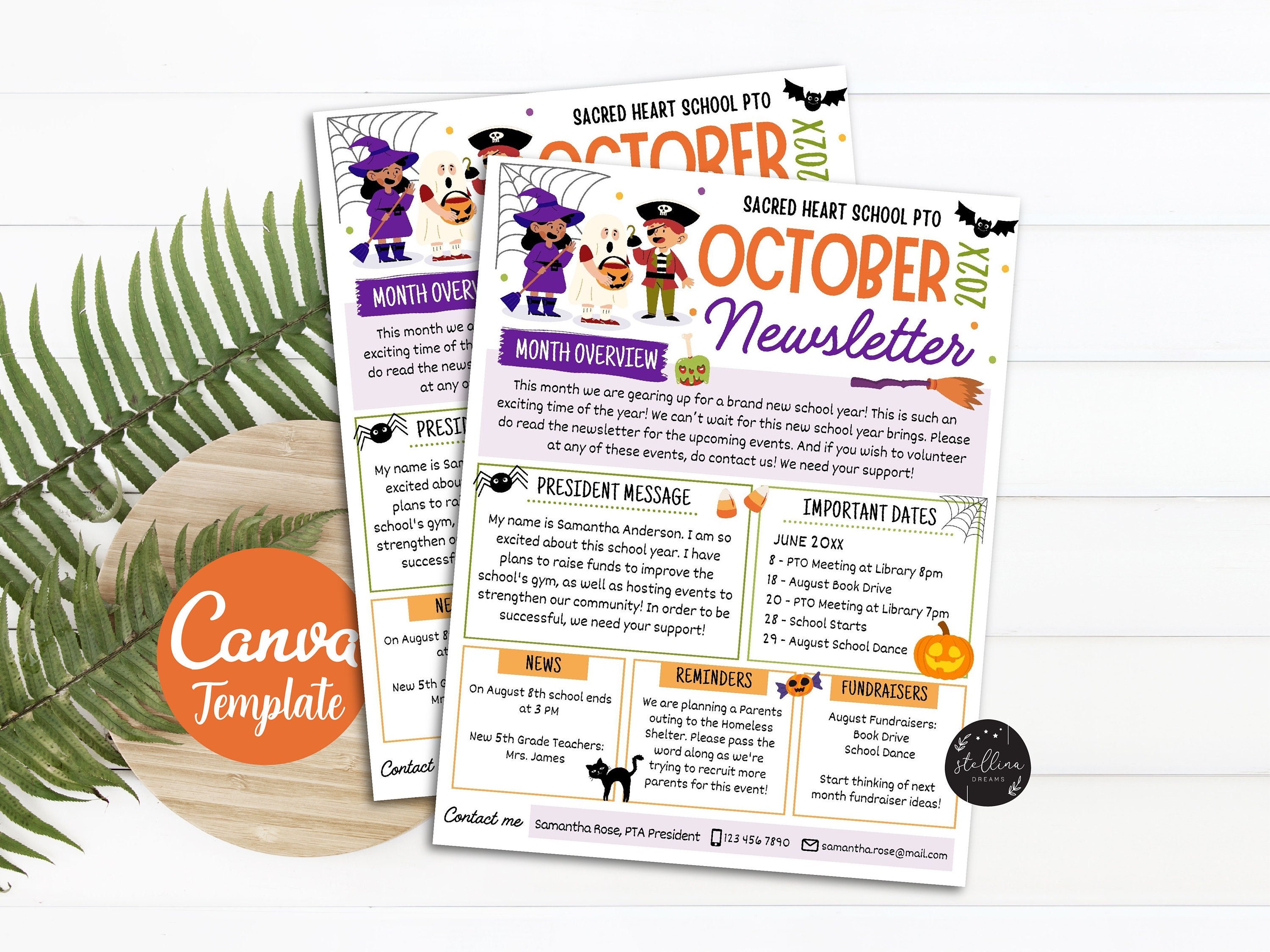 October PTO PTA Newsletter Flyer: Halloween School Calendar (CANVA ...