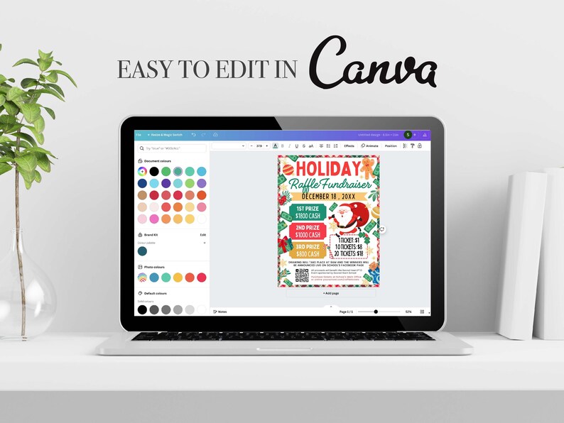 Christmas Raffle Ticket Flyer: Holiday Fundraiser Canva Template, Split ...