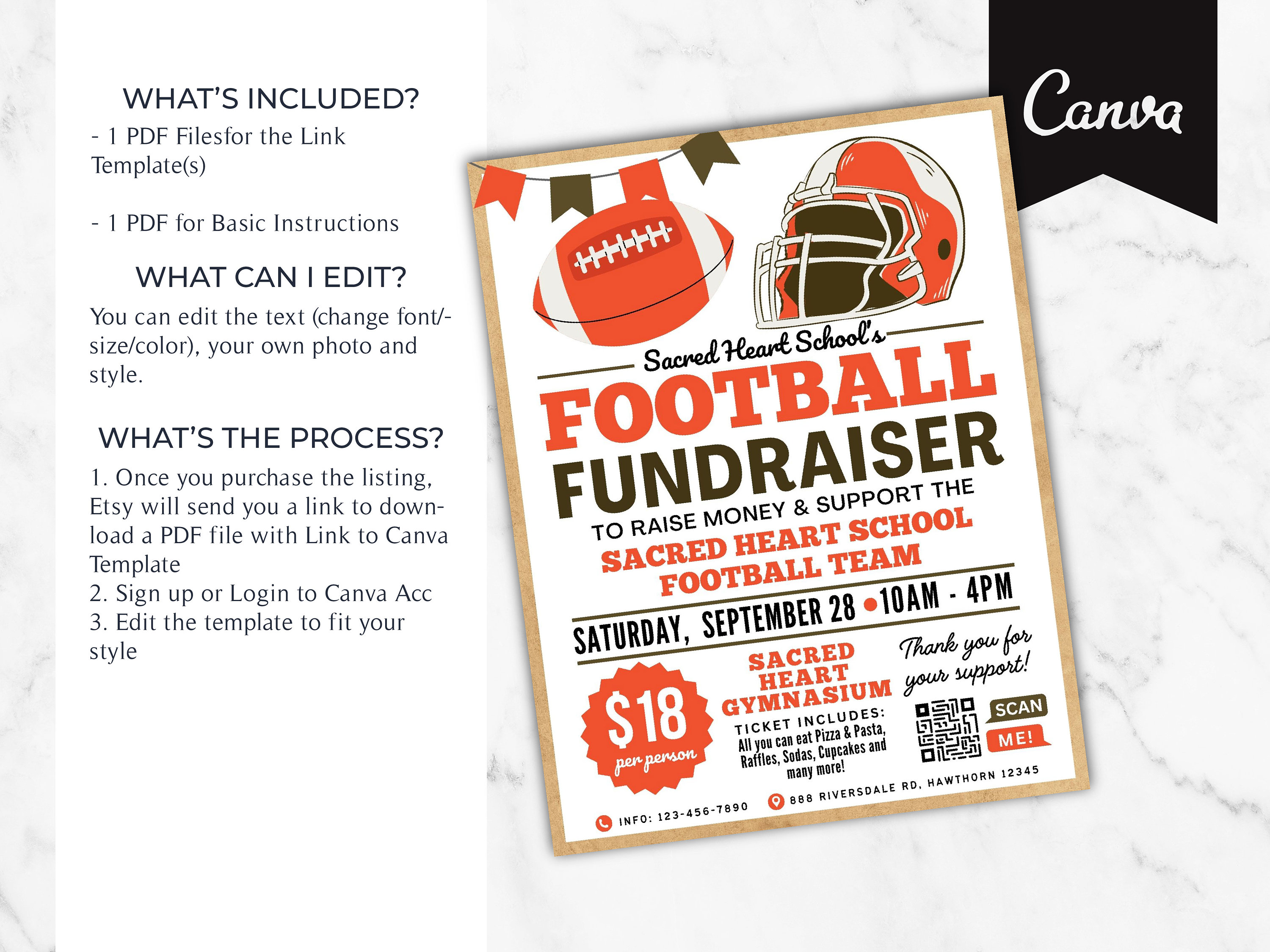 Editable Football Fundraiser Flyer: School Team Event (CANVA Template ...
