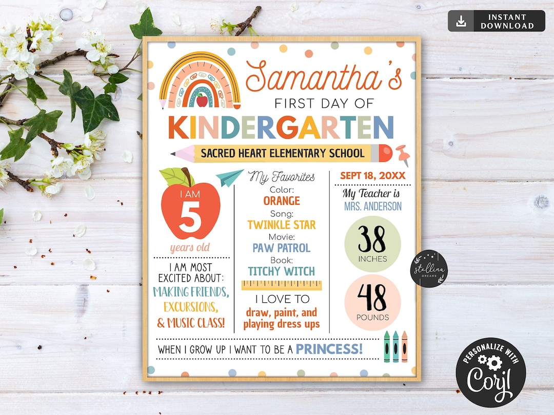 Rainbow Boho First Day of School Photo Prop, EDITABLE Back to School ...