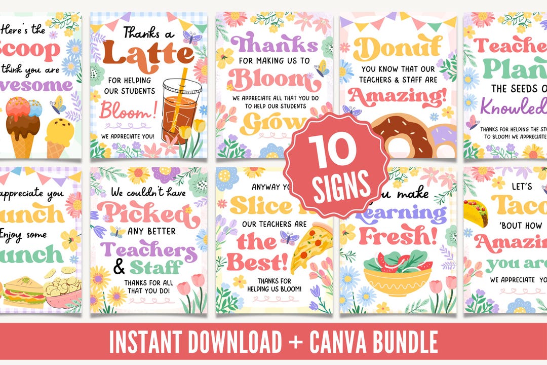 Floral Teacher Appreciation Week Food Table Signs | Thanks for Helping ...