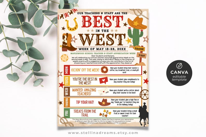 Western Teacher Appreciation Week Take Home Sheet | Wild West Them ...