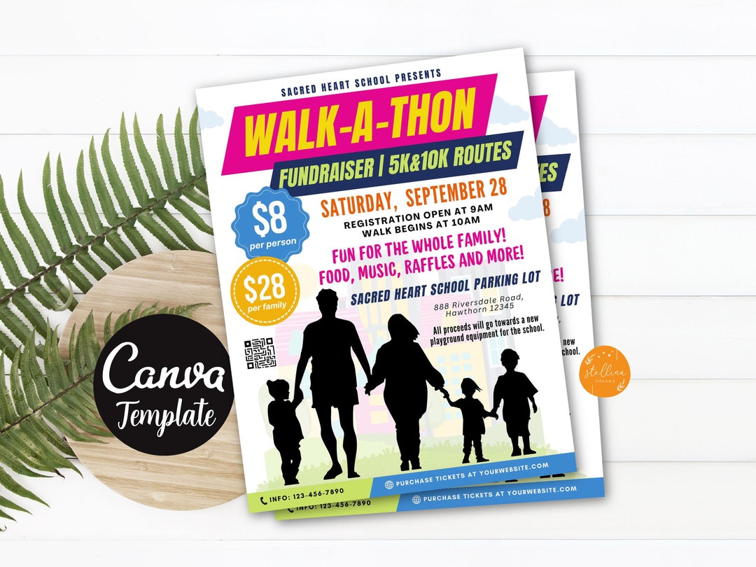 Walkathon Fundraiser Flyer: School Event Canva Template (digital ...