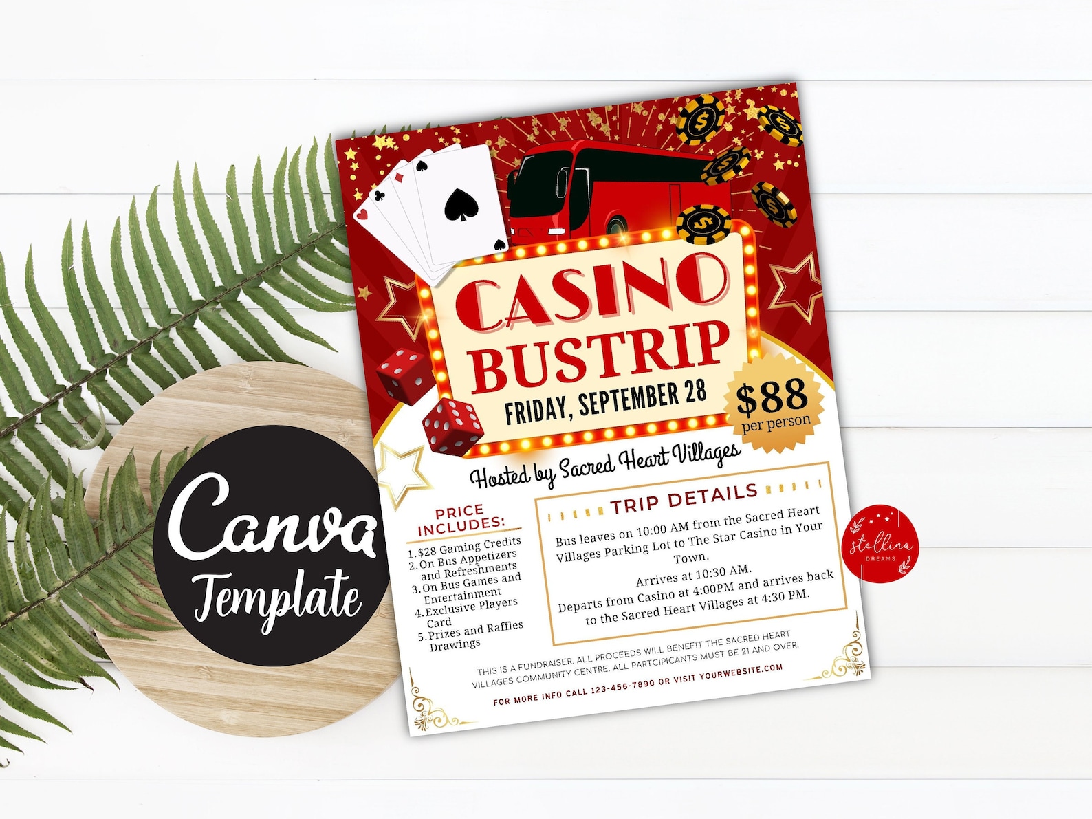 Editable Casino Bus Trip Flyer, Church Fundraiser Event, Nursing Home ...
