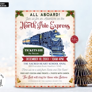 EDITABLE North Pole Polar Express Train Event With Santa Flyer & Ticket ...