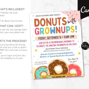 Donuts With Grownups Flyer: Editable School Breakfast Invitation (CANVA ...