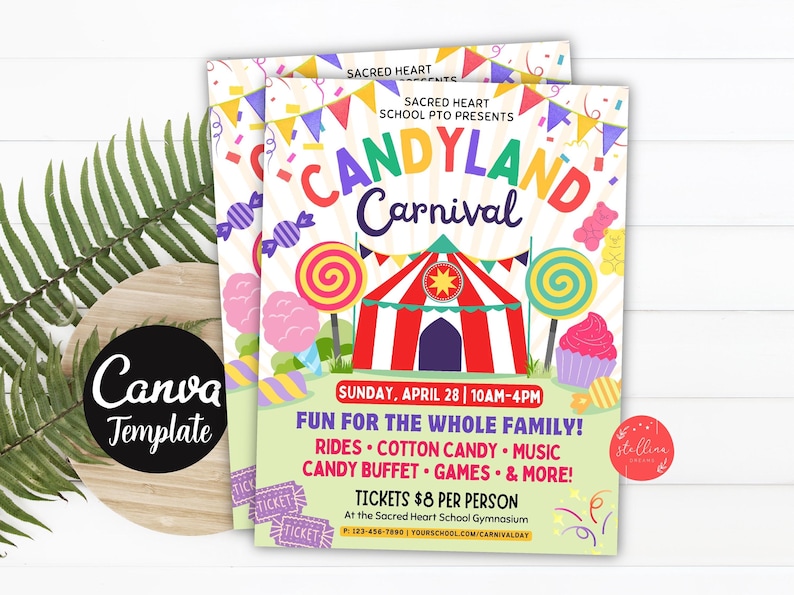 Editable School Carnival Flyer: Candy Theme, Circus Party Invitation ...