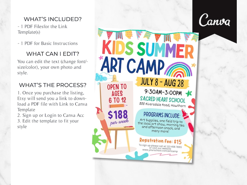 Editable Summer Art Camp Flyer Kids Little Artist Teacher Camp ...
