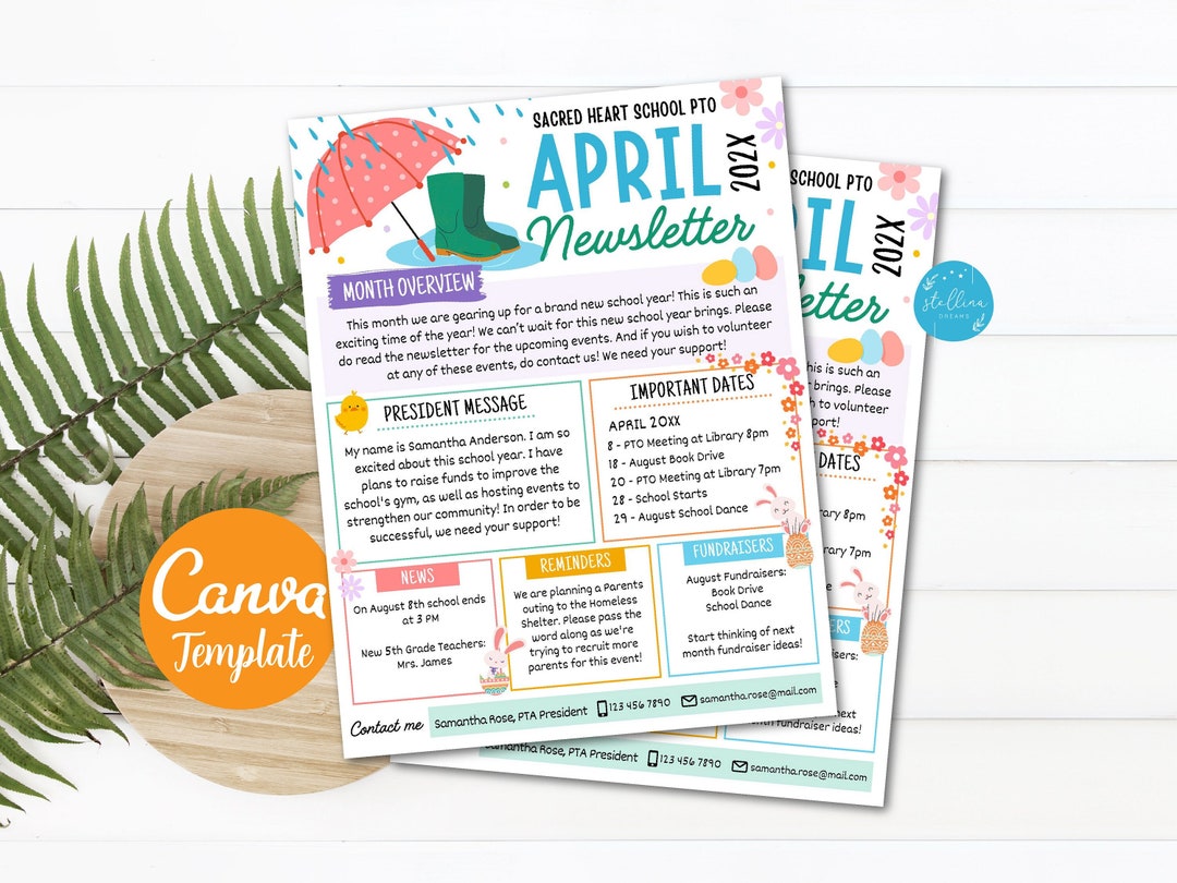 Editable April PTO PTA Newsletter Flyer, Easter Classroom Printable ...
