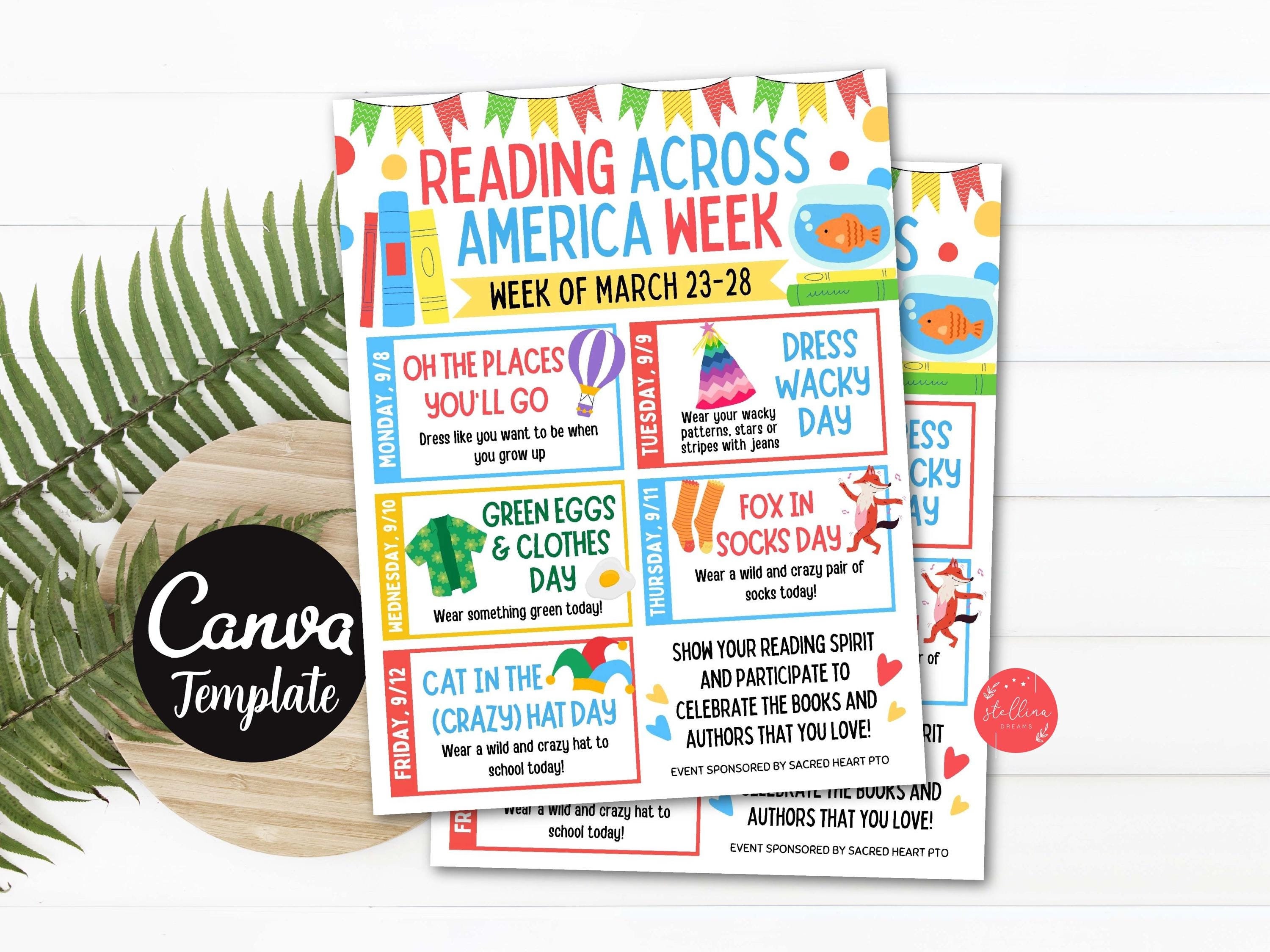 Reading Across America Week Itinerary: Editable School Spirit Planner ...