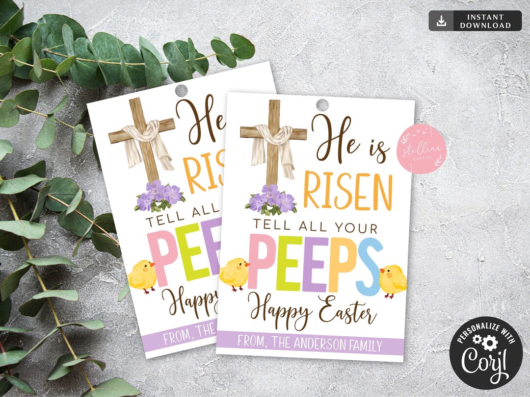 Easter Gift Tags, He is Risen Tell Your Peeps, Religious Kids Easter ...