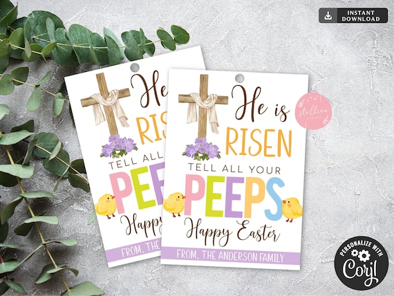 Easter Gift Tags He is Risen Tell Your Peeps Religious Kids - Etsy