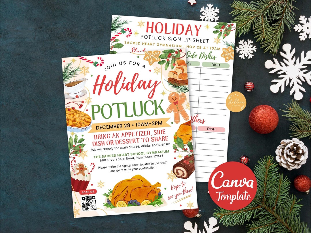 Editable Holiday Potluck Flyer and Sign up Sheet Template Set ...