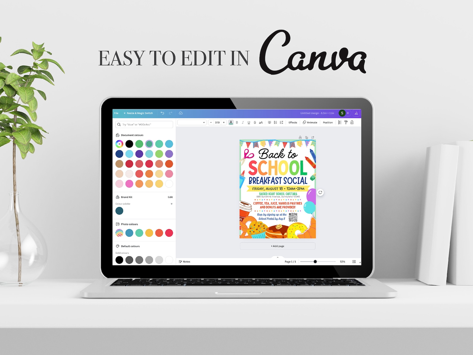 Back to School Breakfast Social Flyer: Editable Canva Template, Mmet ...