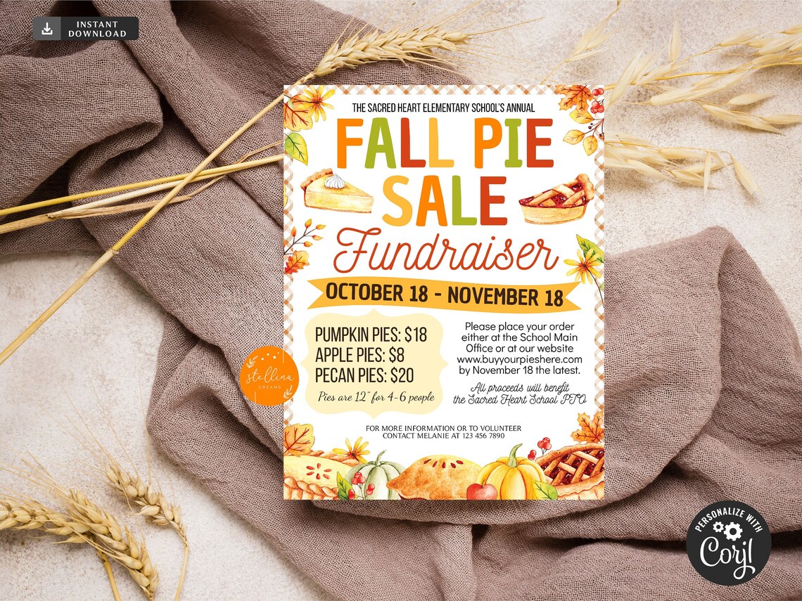EDITABLE Fall Pie Fundraiser, Thanksgiving Pie Fundraiser Flyer ...
