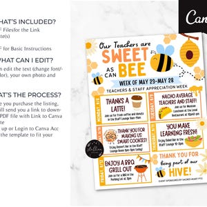 Editable Bundle Bee Themed Teacher Appreciation Week Itinerary Sweet as ...