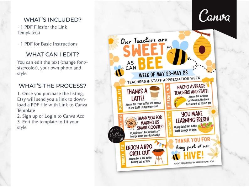 Editable Bundle Bee Themed Teacher Appreciation Week Itinerary Sweet as ...