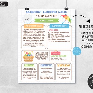 April PTO PTA Newsletter Flyer, Easter Printable Handout, School Year ...