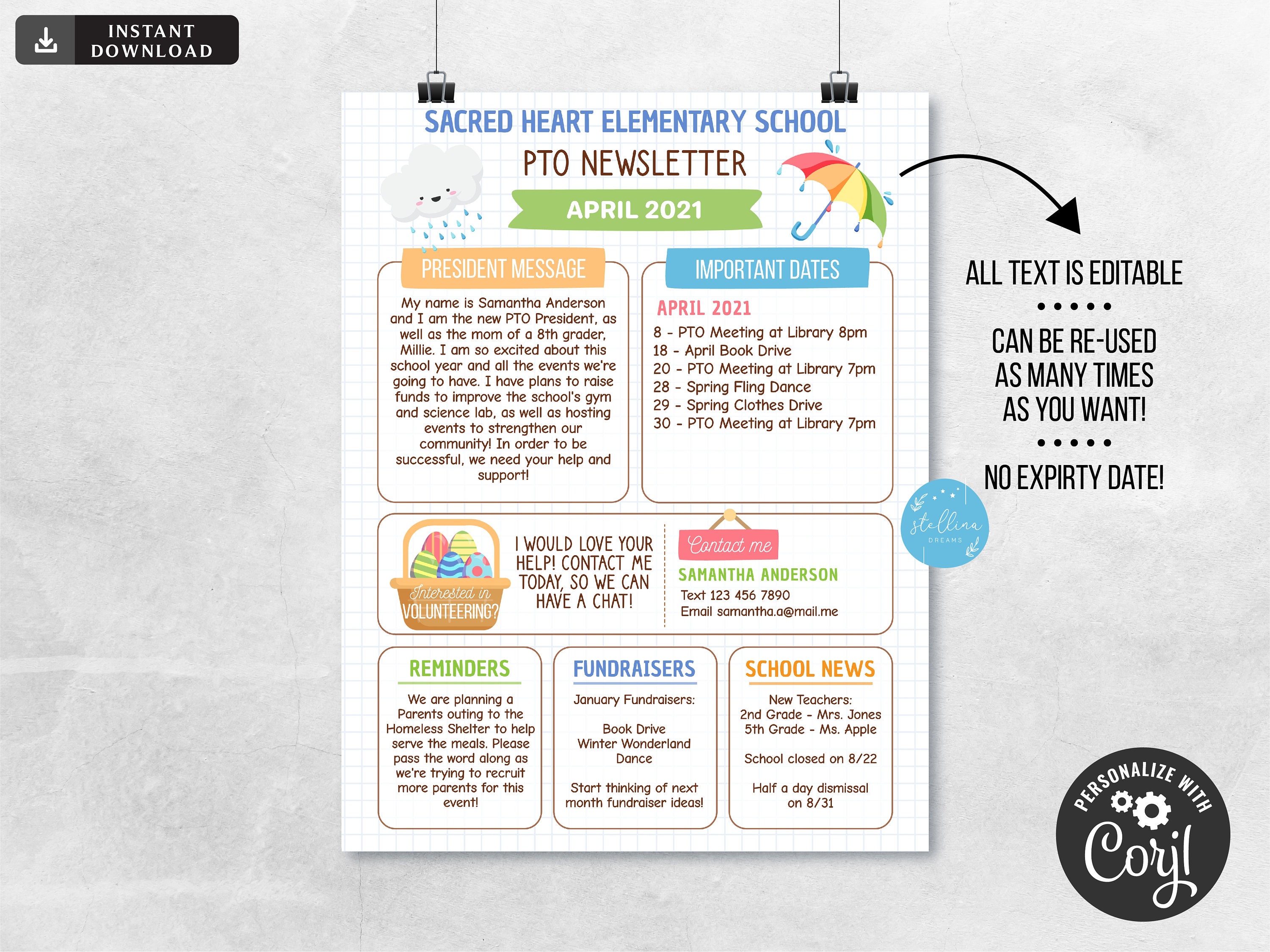 April PTO PTA Newsletter Flyer, Easter Printable Handout, School Year ...