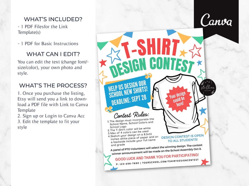 T-shirt Design Contest Flyer: School Event CANVA Template (digital) T ...
