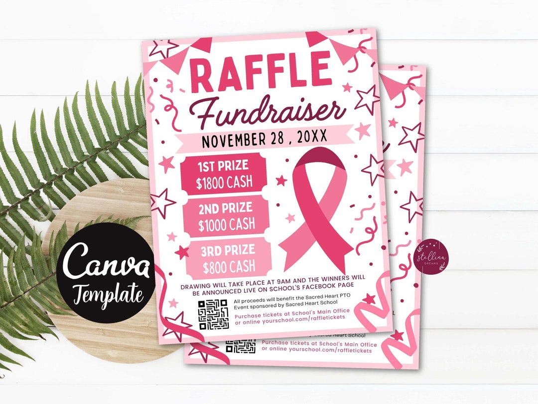Editable Pink Ribbon Raffle Fundraiser Flyer, Raffle Fundraiser, Cancer ...