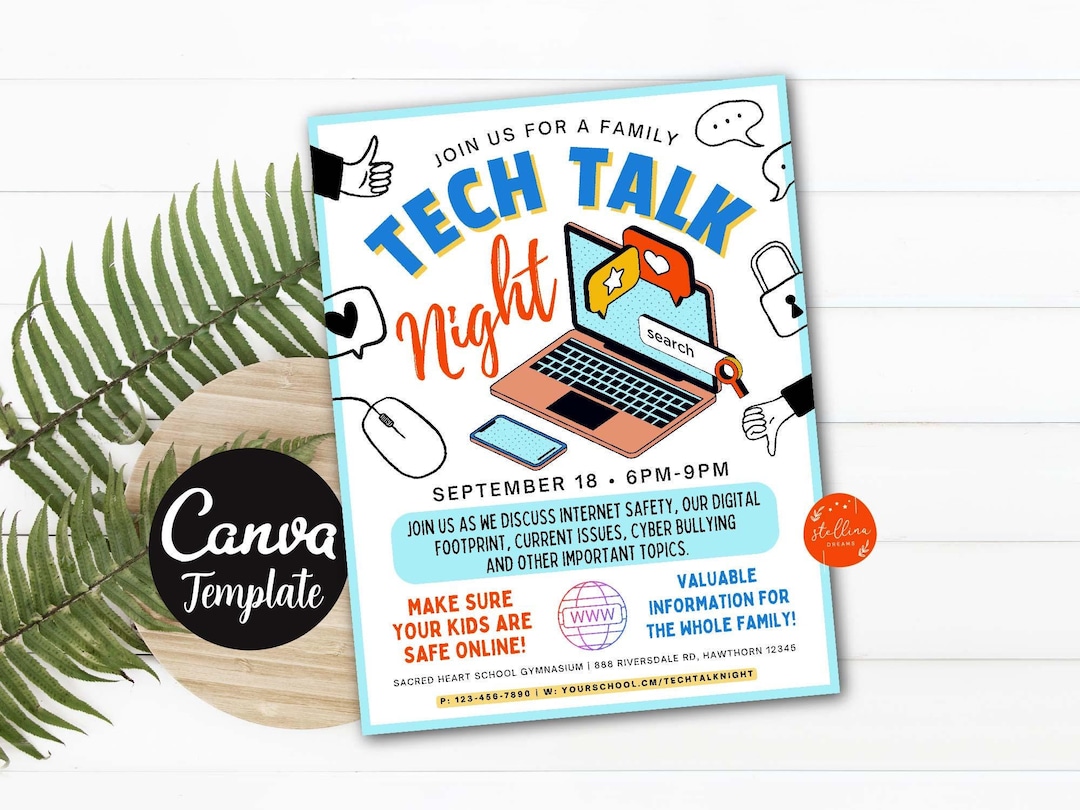 Editable Family Technology Night Flyer, School Church Fundraiser, Tech ...
