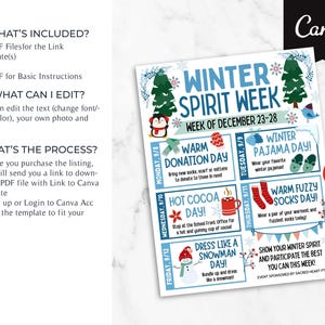 Winter School Spirit Week Itinerary: Editable CANVA Template, Weekly ...