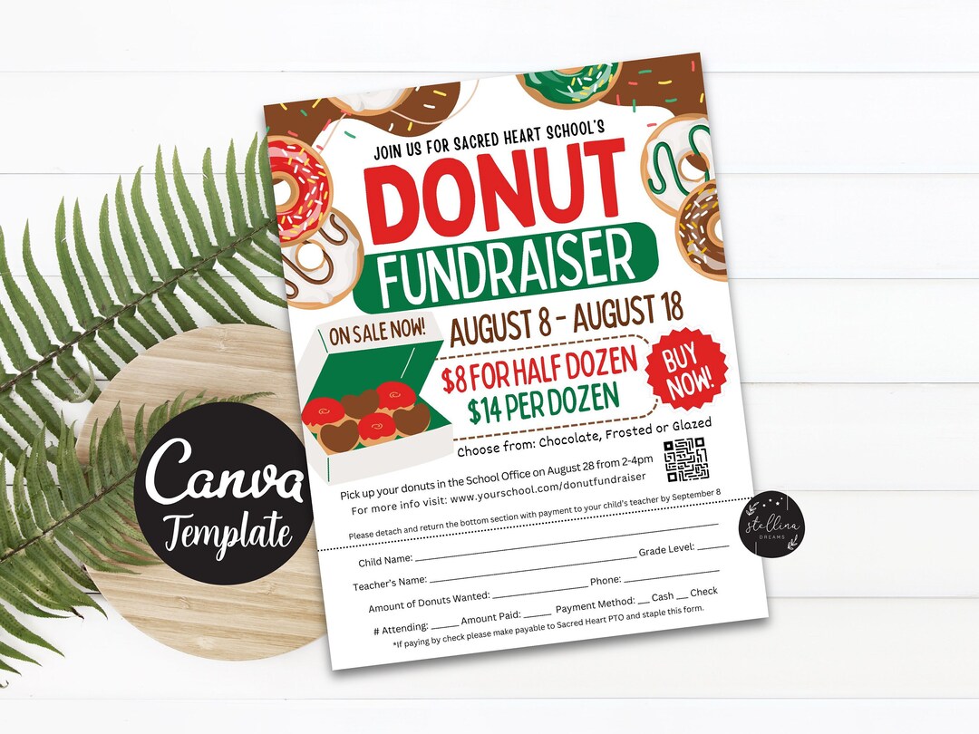 Donut Fundraiser Flyer: Bake Sale Poster Editable Canva Template (8.5 X ...