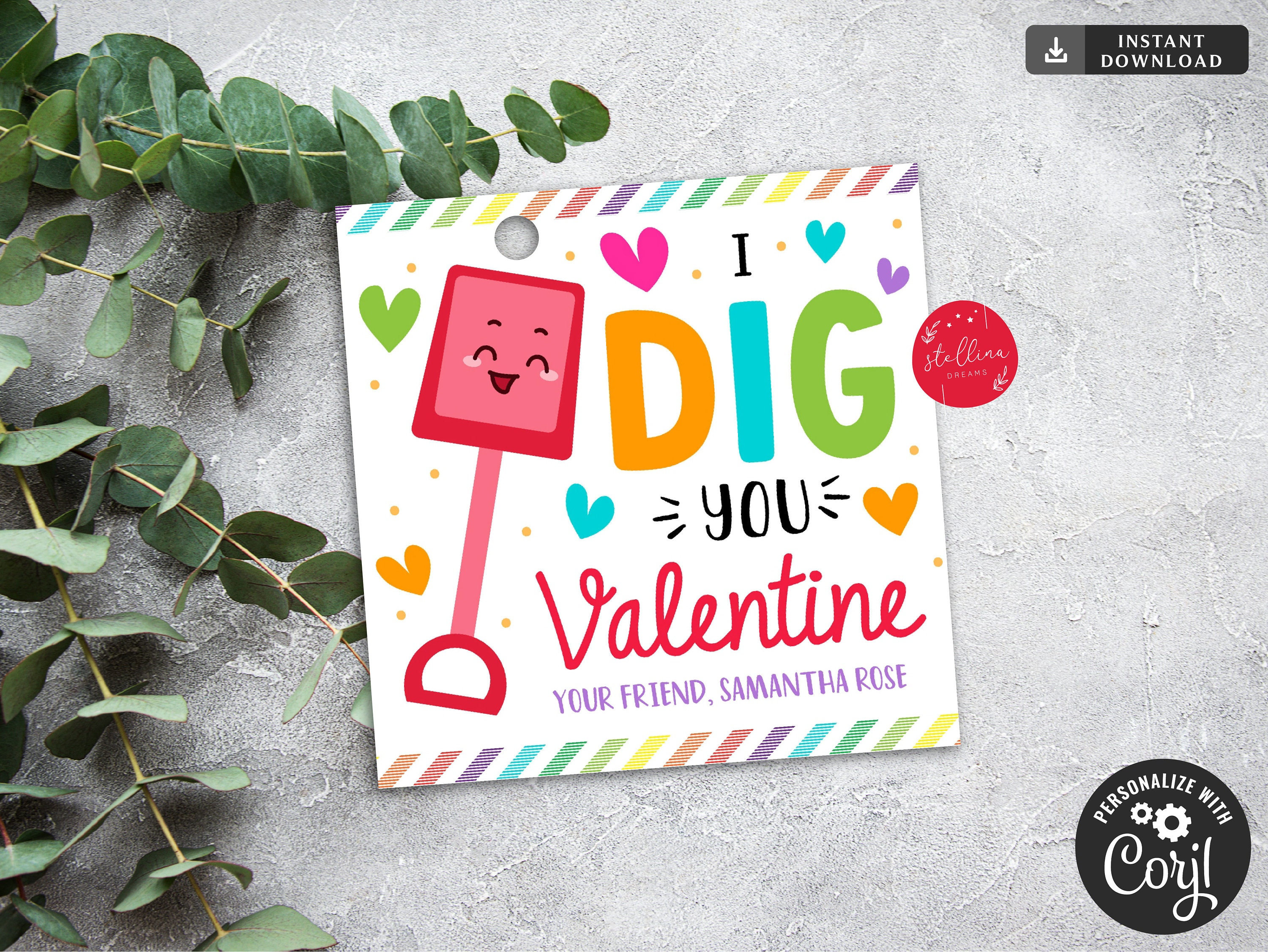 EDITABLE Valentine Shovel Tag I Dig You Valentine Tags, Valentines Gift ...