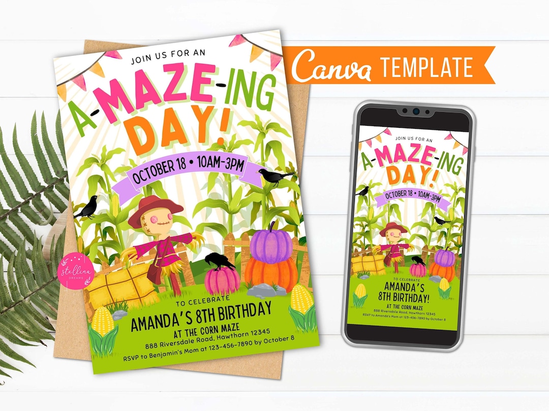 Editable Girl Corn Maze Birthday Invitation, Pumpkin Farm Pumpkin Patch ...