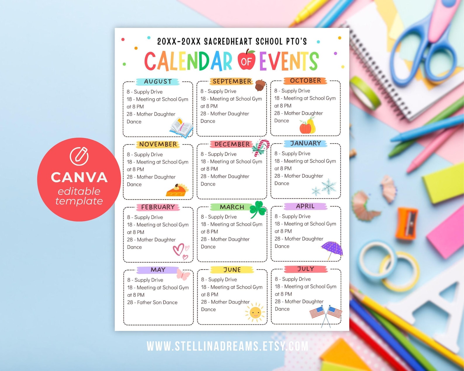 Editable Monthly PTO PTA Flyer Printable Handout, School Year ...