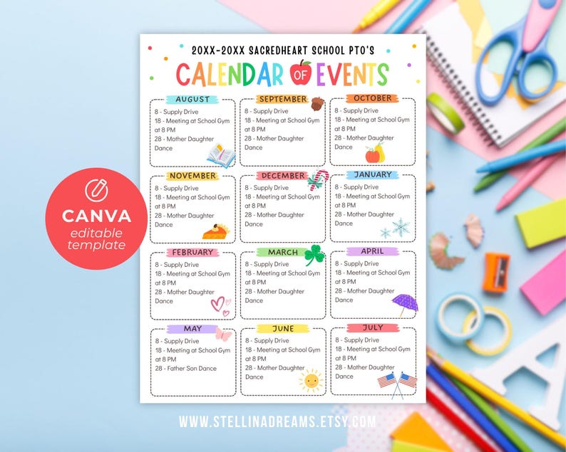 Editable Monthly PTO PTA Flyer Printable Handout, School Year ...