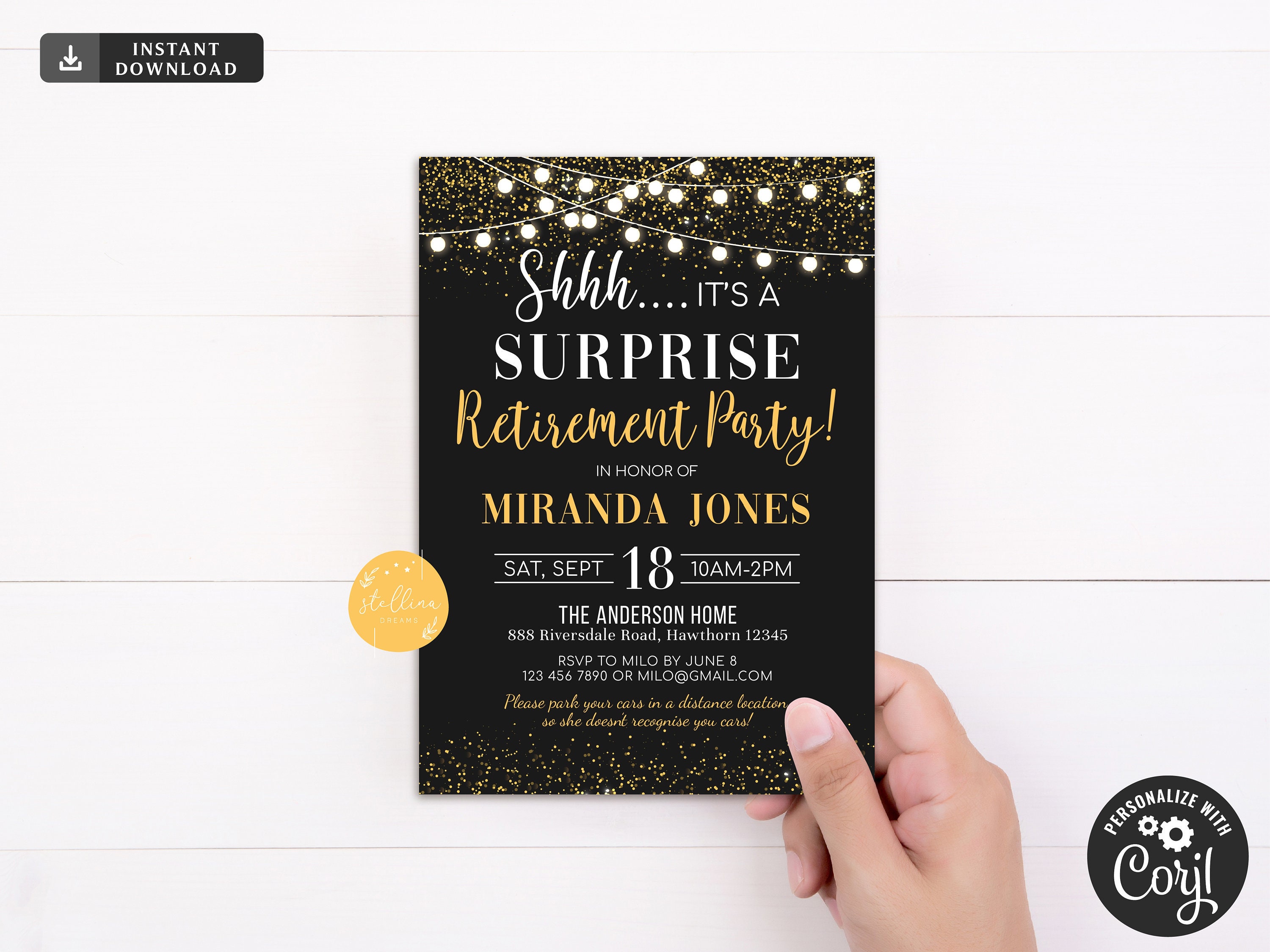 Editable Surprise Retirement Invitation Black Gold Printable - Etsy