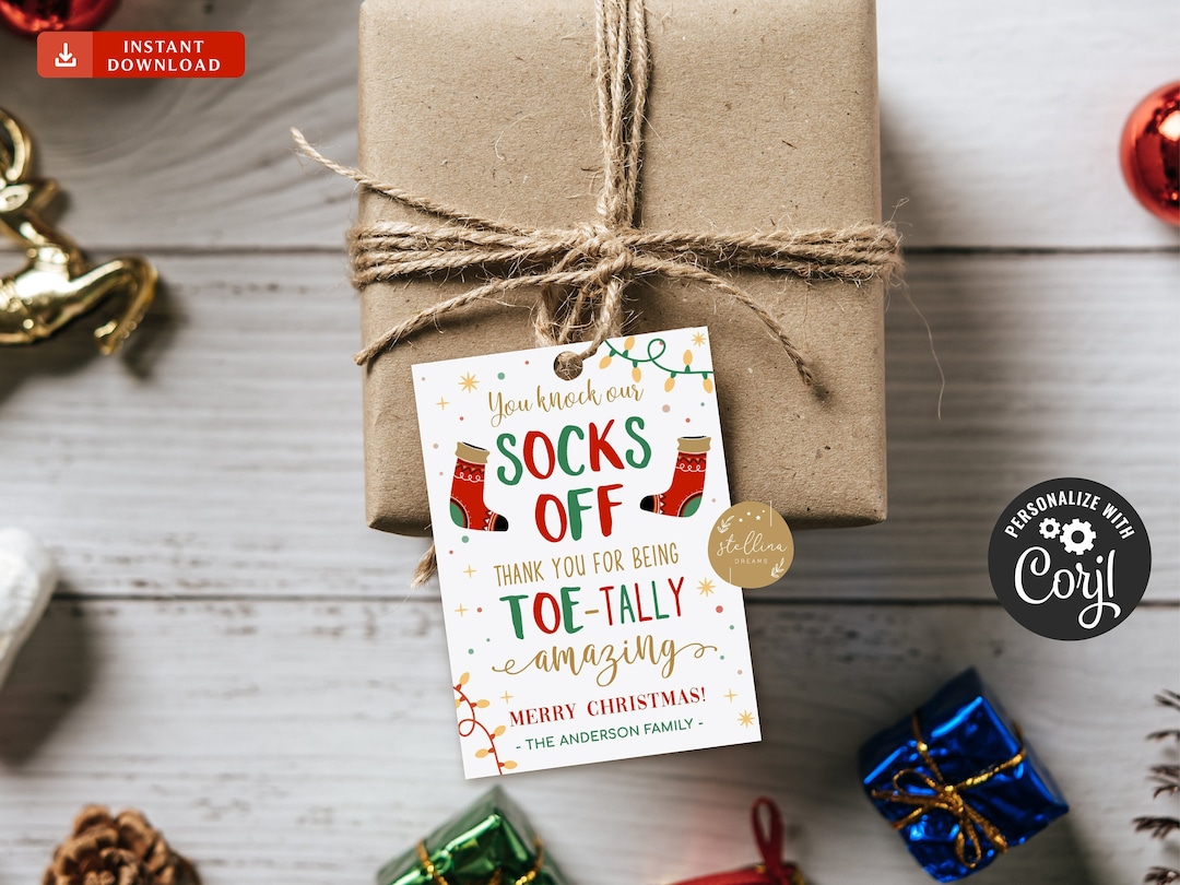 Christmas Sock Gift Tags Staff, Xmas Ugly Fuzzy Socks Mani Pedi Gift ...